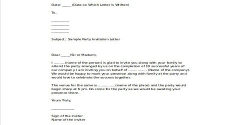 Party Invitation Letter Format QS Study